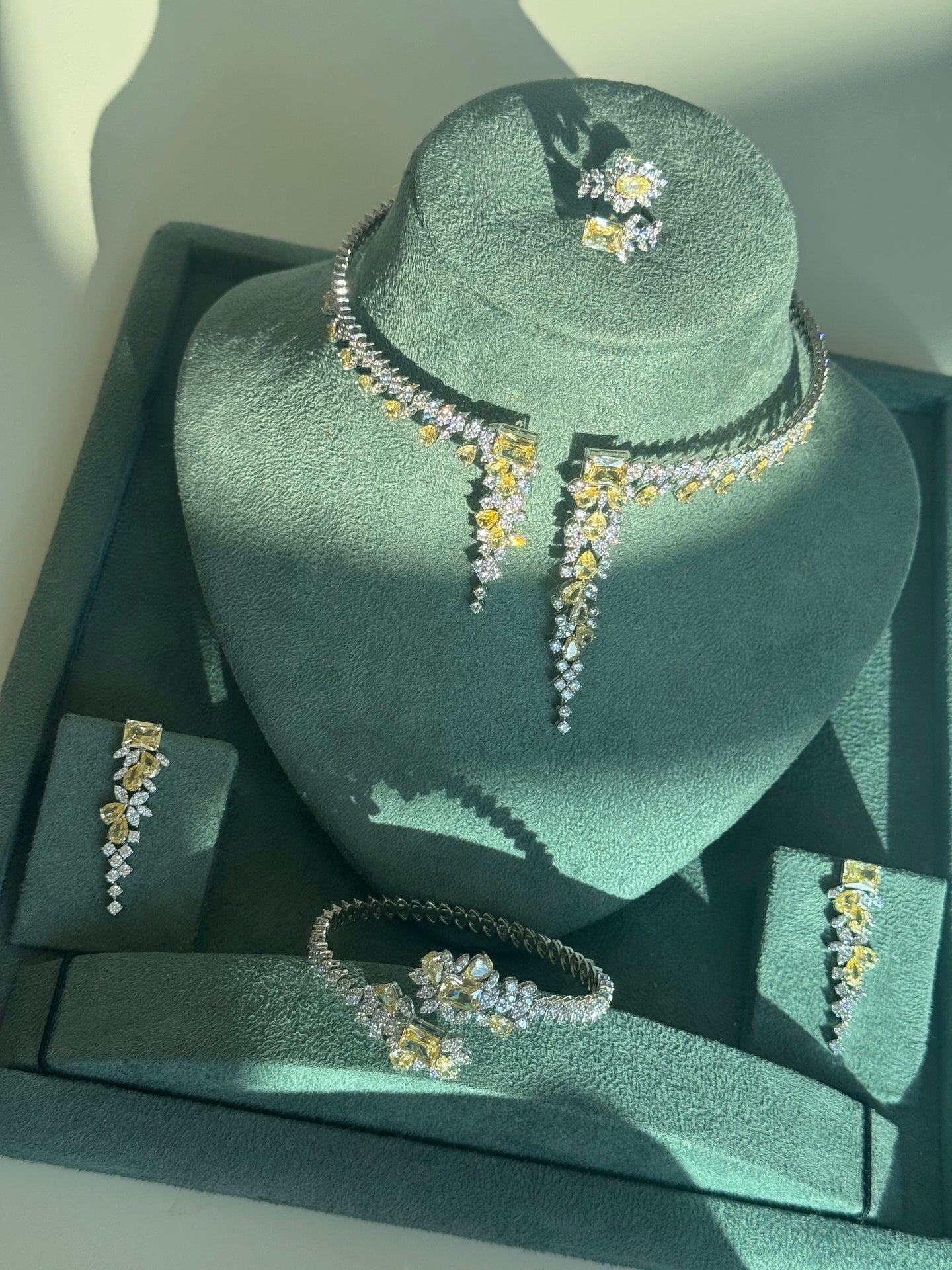 Zarielle Bridal Wedding Jewelry Set Yellow Crystal Necklace Earrings B ...