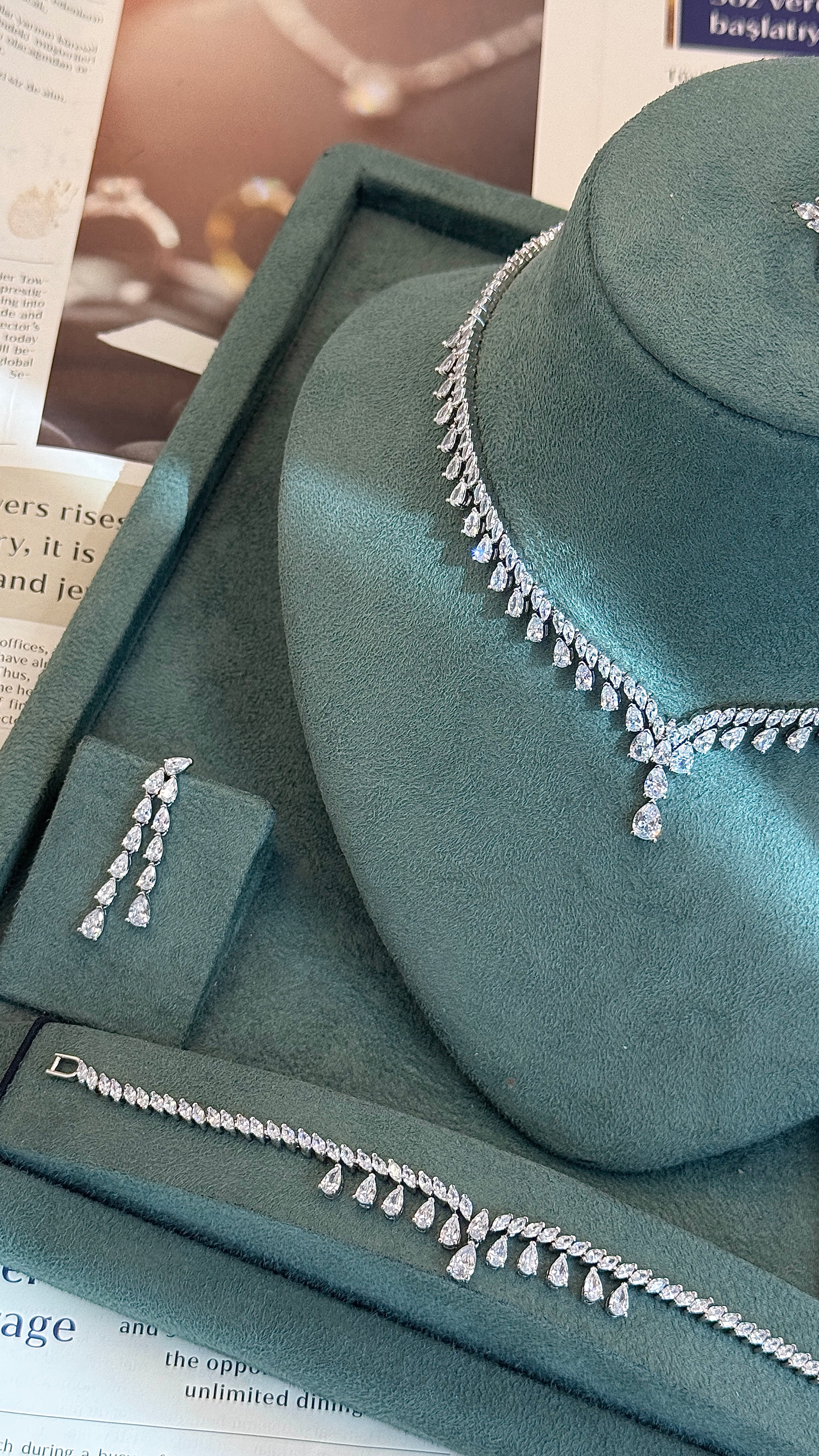 Bridal Wedding Jewelry Set Teardrop Necklace Earrings Bracelet Ring El ...